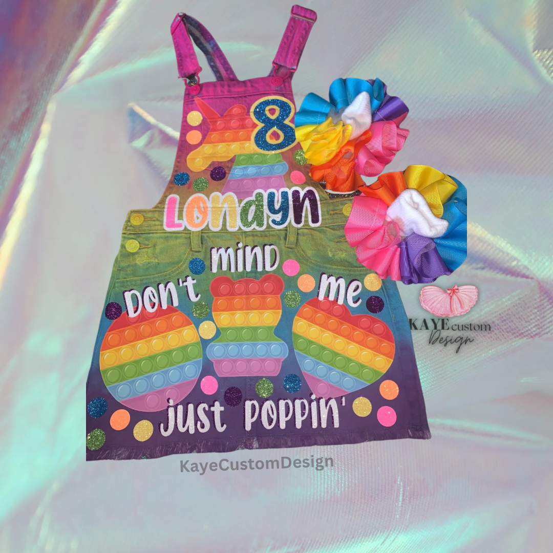 Pop it Birthday Toddler Girl Skirt Overalls Custom Denim Poppin ...